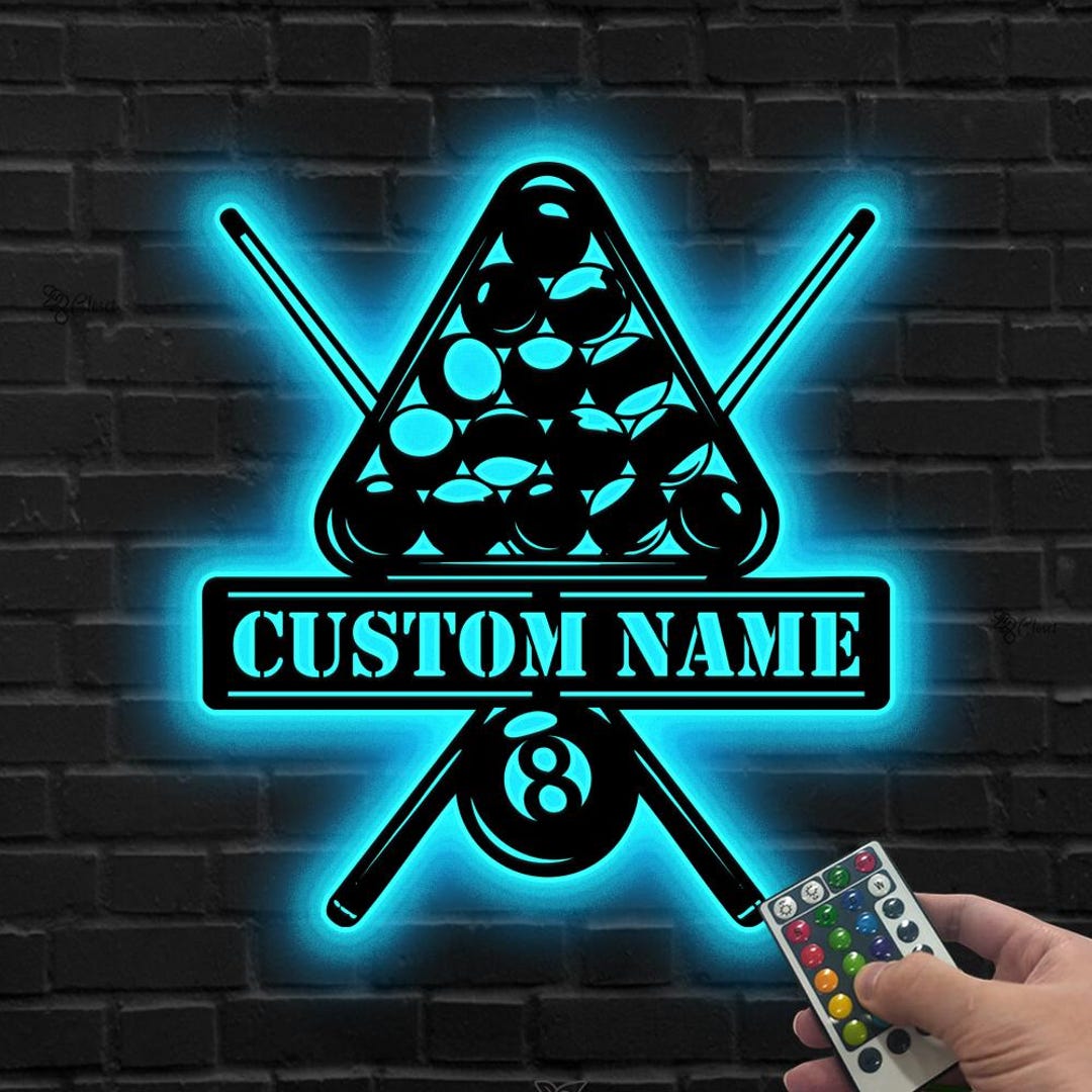Custom Billiards LED Sign, Personalized Pool Room Wall, Billiard Art ...