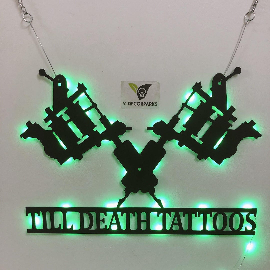 Custom Tattoo Machine Metal Wall Sign Led Lights, Tattoo Shop Sign ...