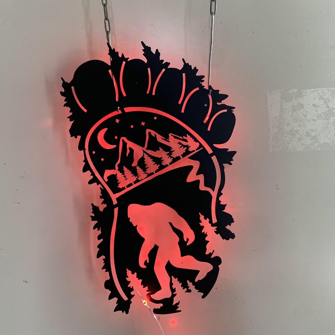 Forest Bigfoot Footprint Metal Wall Art LED Lights,walking Bigfoot ...