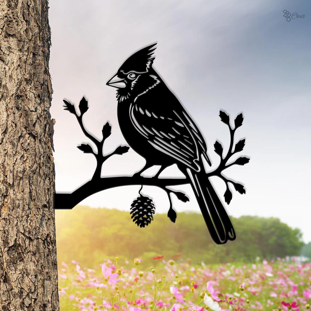 Cardinal Metal Wall Art, Outdoor Tree Decor, Metal Cardinal Bird Sign ...