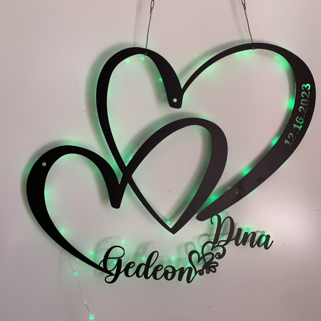 Custom Couple Heart Sign With LED Lights, Personalized Heart Sign With ...