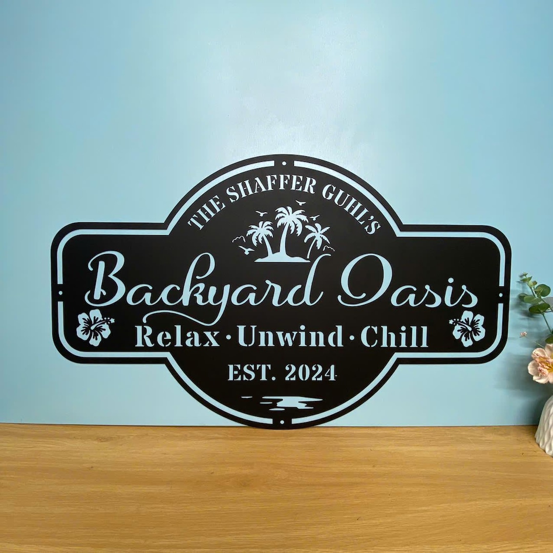 Custom Backyard Oasis Metal Wall Art,personalized Family Name Poolside ...