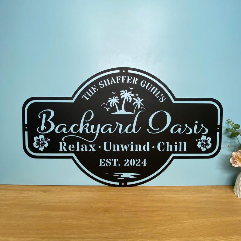 Custom Backyard Oasis Metal Wall Art,personalized Family Name Poolside ...