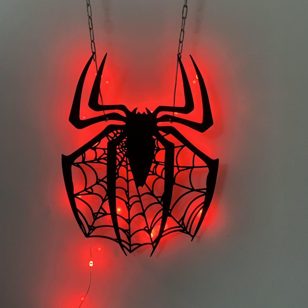 Spider Web Metal Sign Wall Art With LED Lights, Halloween Spider Led ...