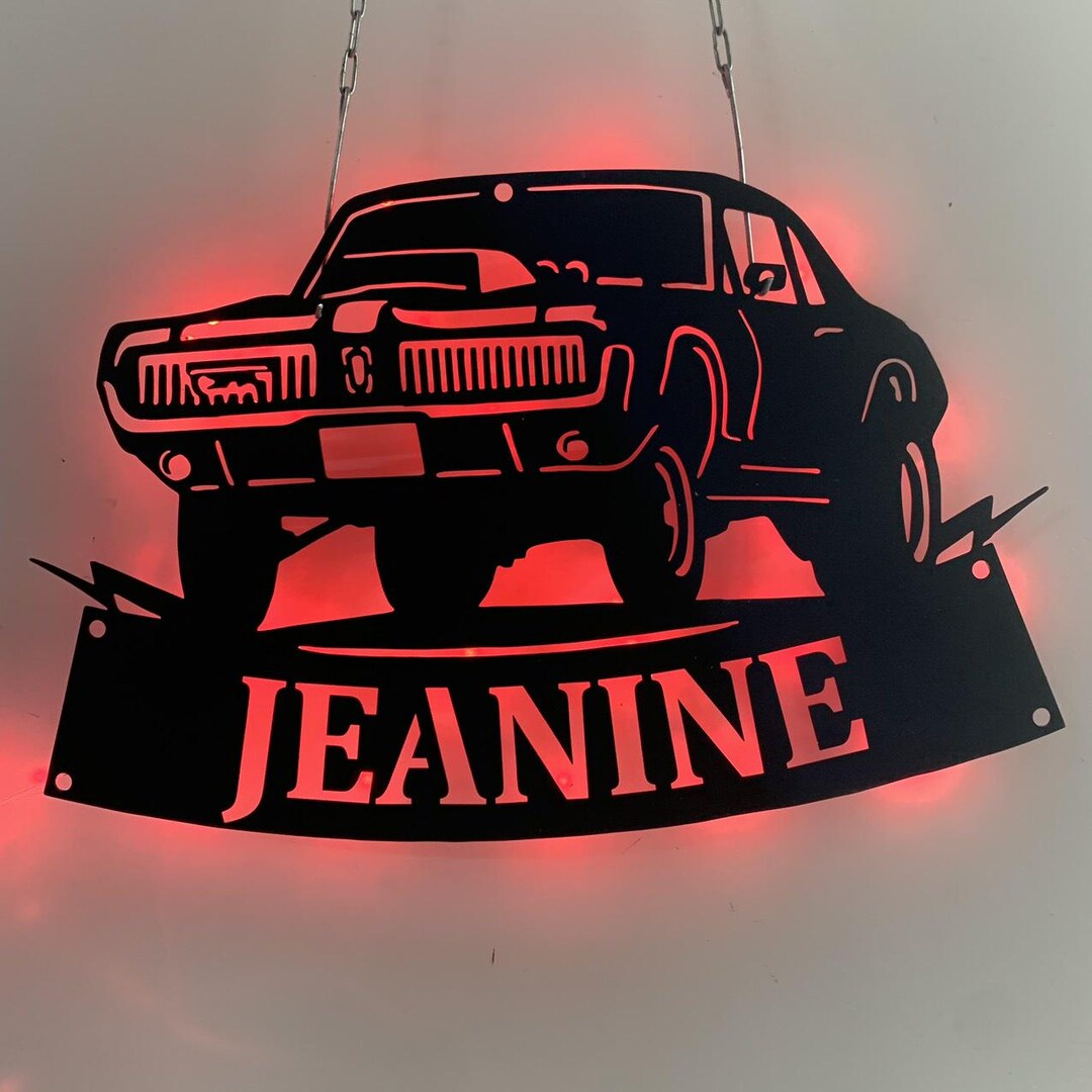 Personalized Car Garage Metal Sign With LED Lights, Custom Car Monogram ...
