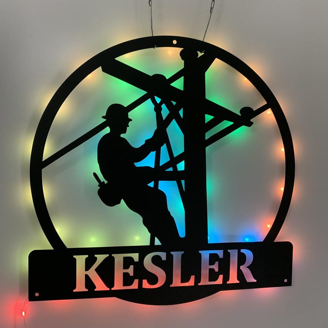 Personalized Lineman Metal Wall Art LED Light,custom Electrician Metal Sign, Electricial Lineman ...