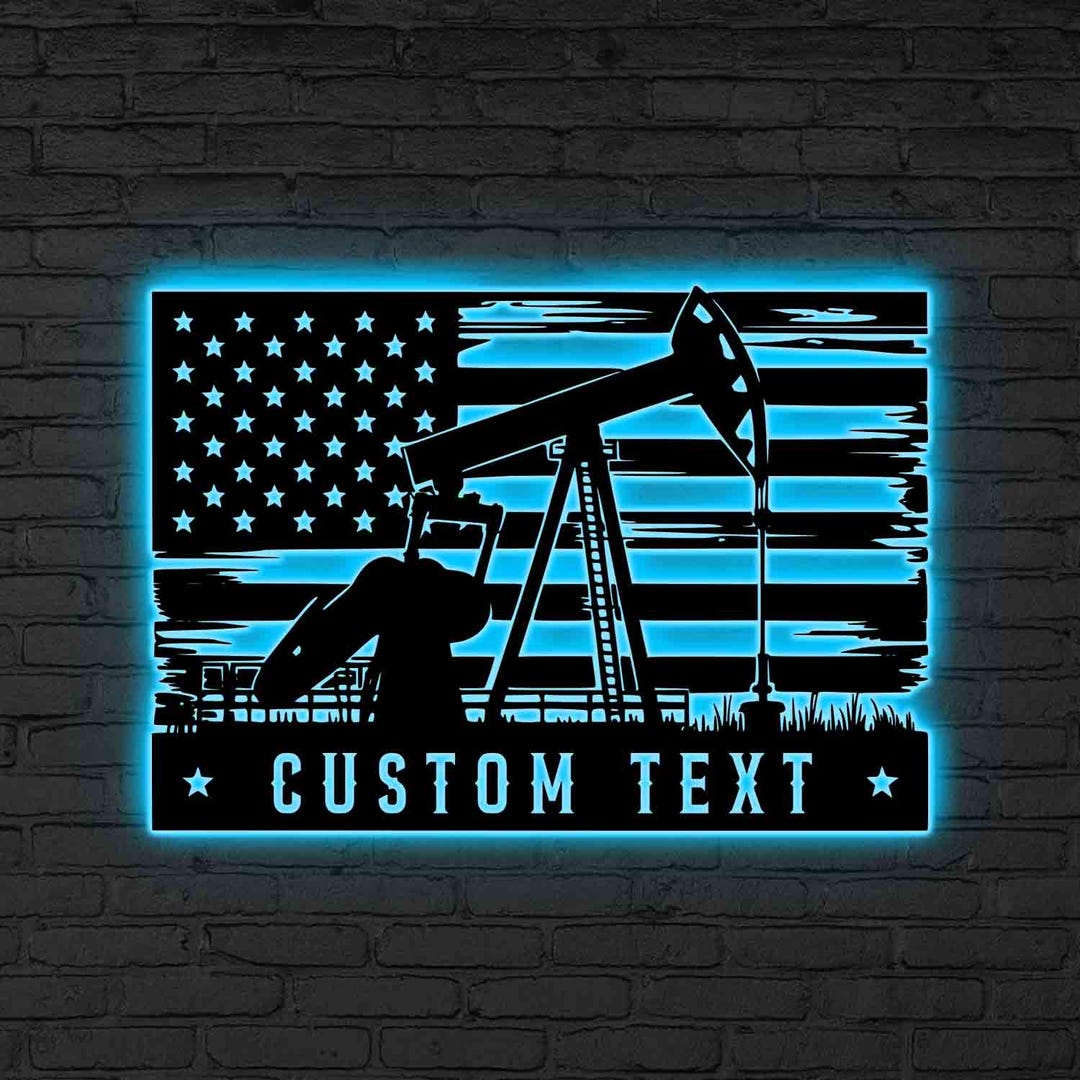 Custom Oilfield LED Sign, Oilfield LED Light Sign, Rustic American Flag ...