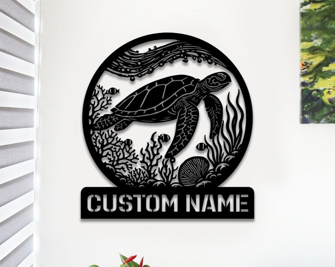 Custom Sea Turtle Metal Sign Wall, Marine Turtle Metal Wall Art ...