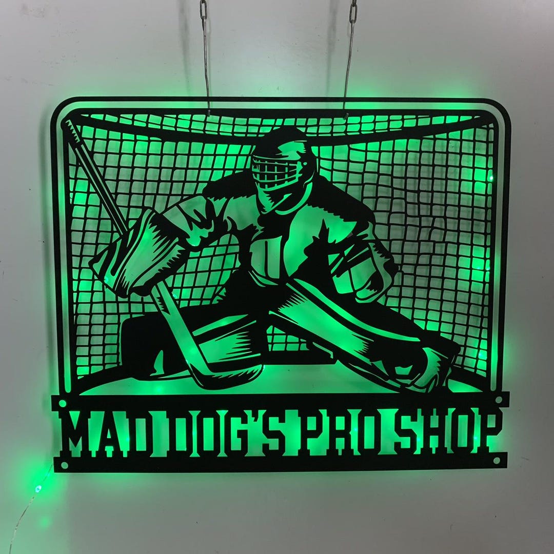 Personalized Hockey Goalie Metal Wall Art LED Light, Custom Air Hockey ...