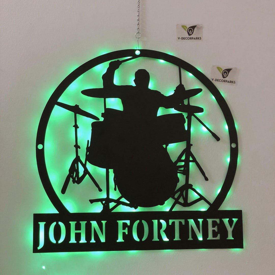 Custom Drummer LED Metal Sign Art, Drummer Room Metal Wall Art, Drummer ...