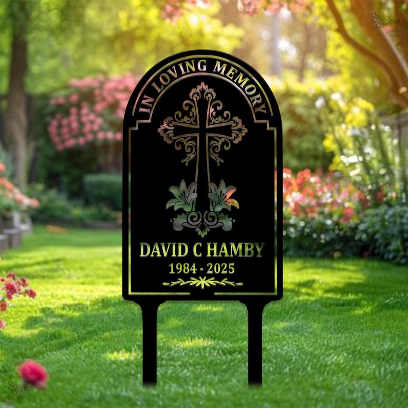 Custom Metal Memorial Cross Sign Garden, Grave Marker, Sympathy Gifts ...