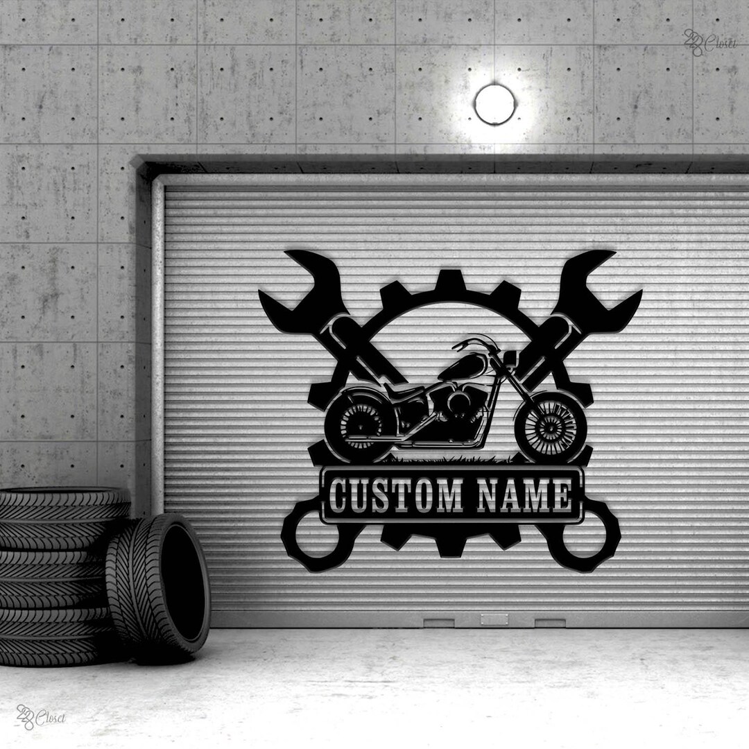 Custom Motorcycle Garage Sign, Metal Wall Art With Wrenches, Motorcycle ...
