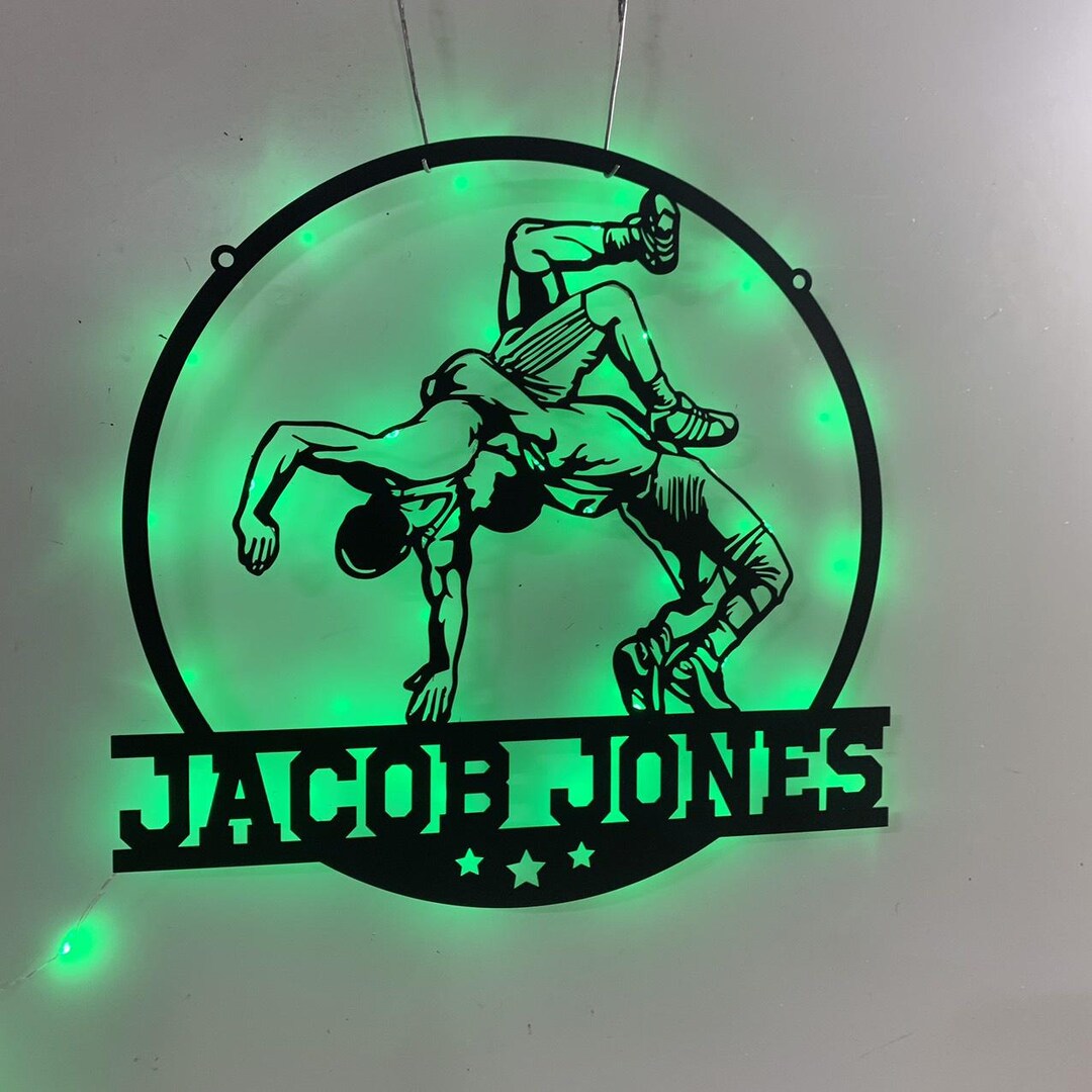 Personalized Wrestling Sport Metal Wall Art LED Light,custom Wrestlers ...