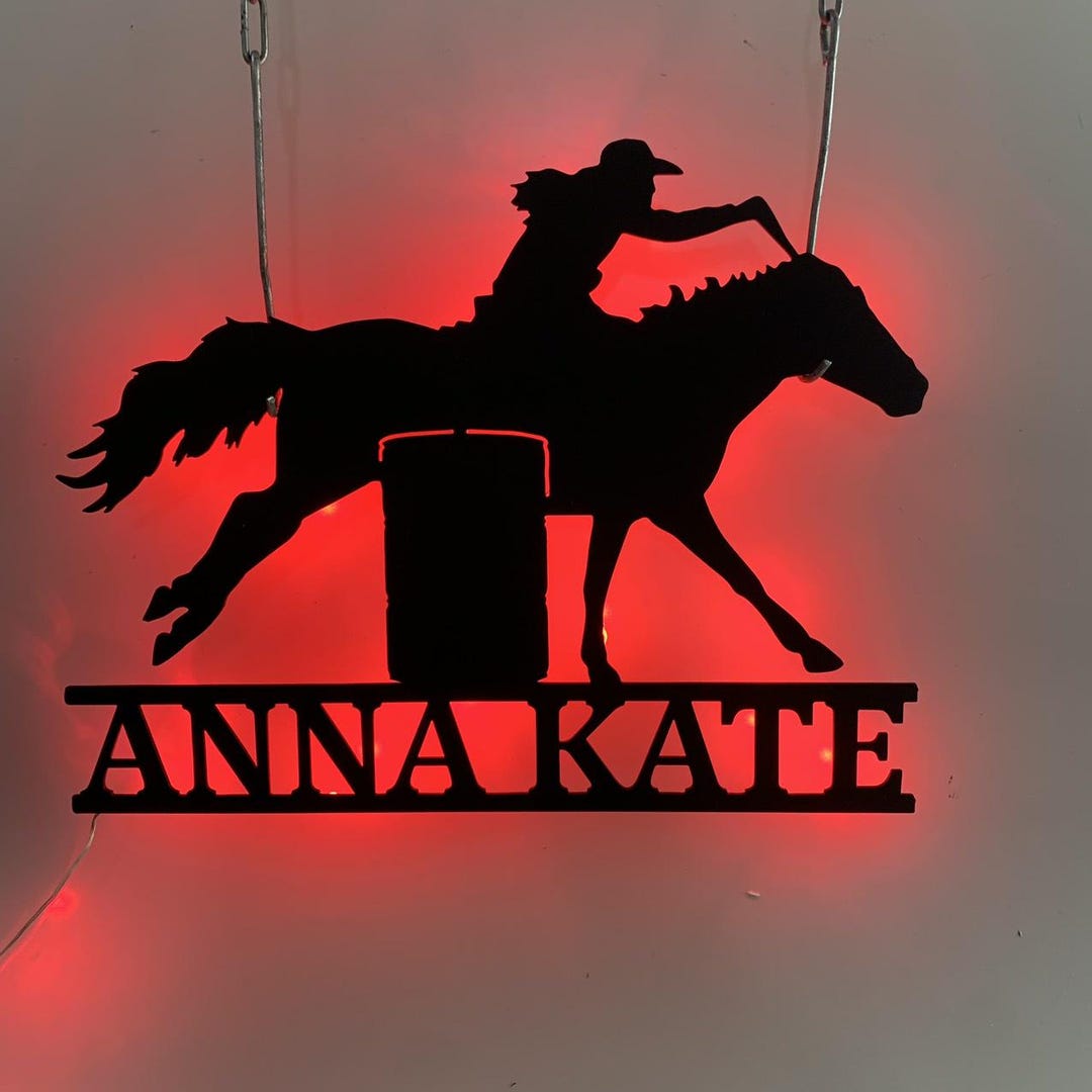 Custom Barrel Racing Metal Wall Art LED Lights, Personalized Barrel ...