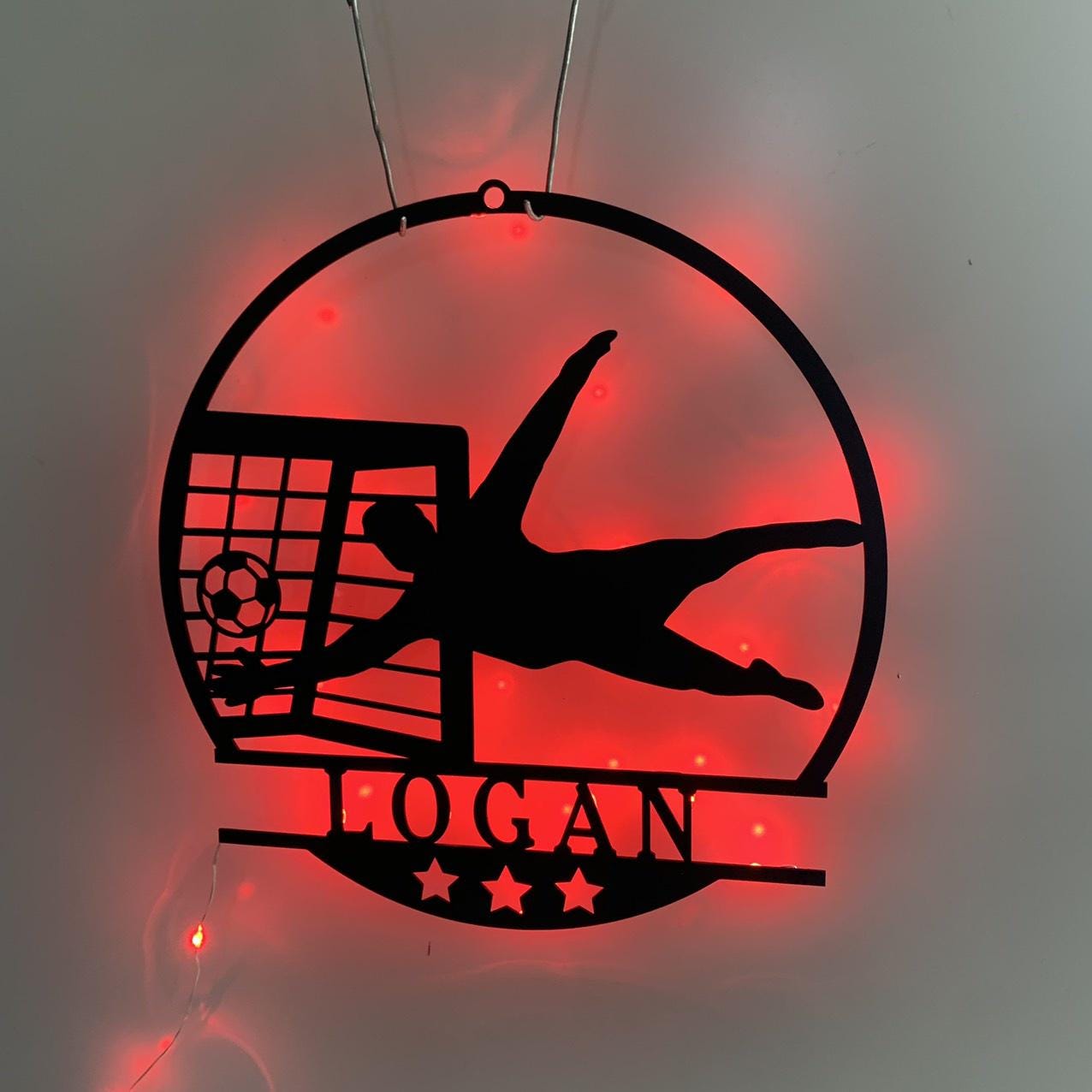 Personalized Soccer Player Metal Wall Art LED Light, Custom Football ...