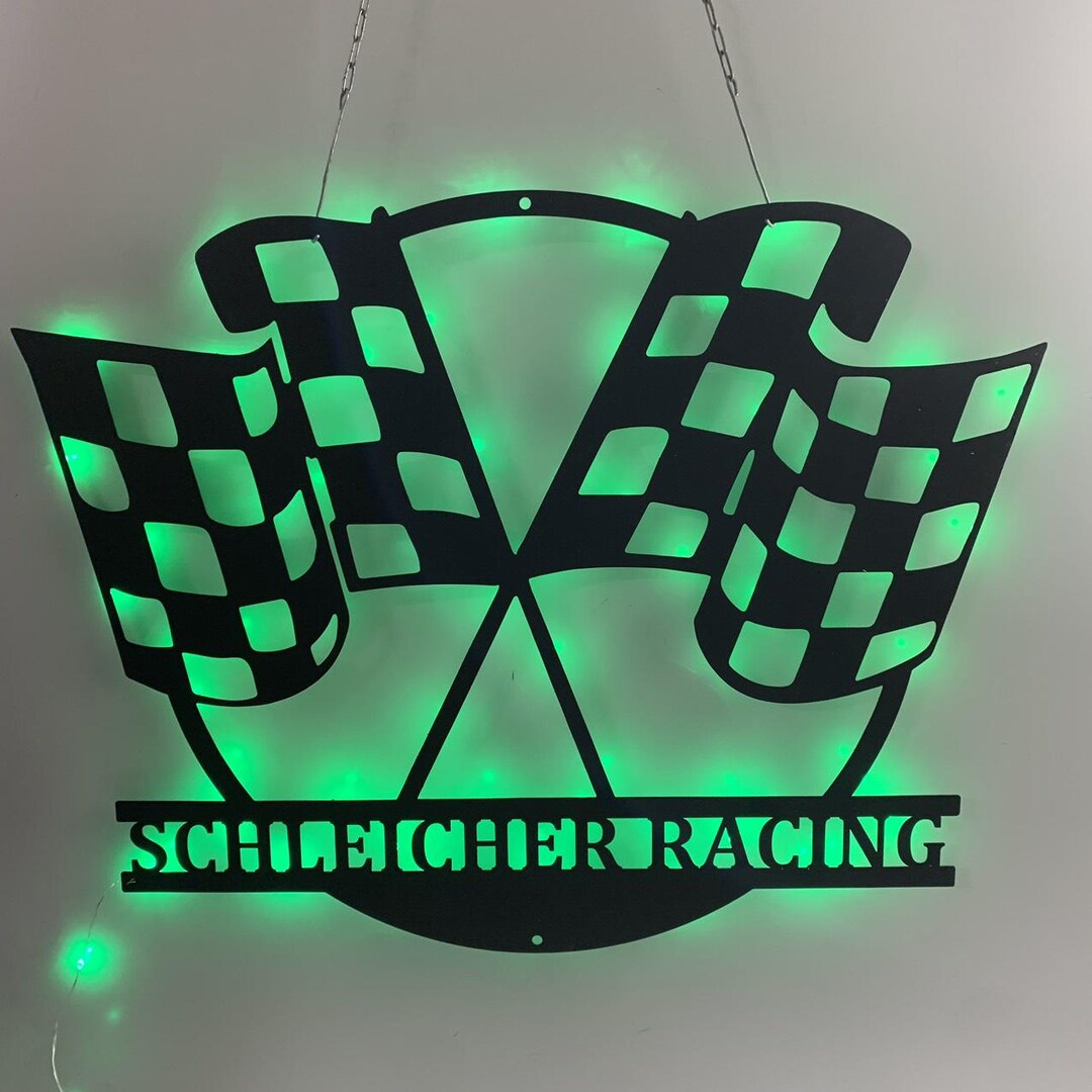 Customized Racing Flag Metal Wall Art With LED Lights, Personalized ...