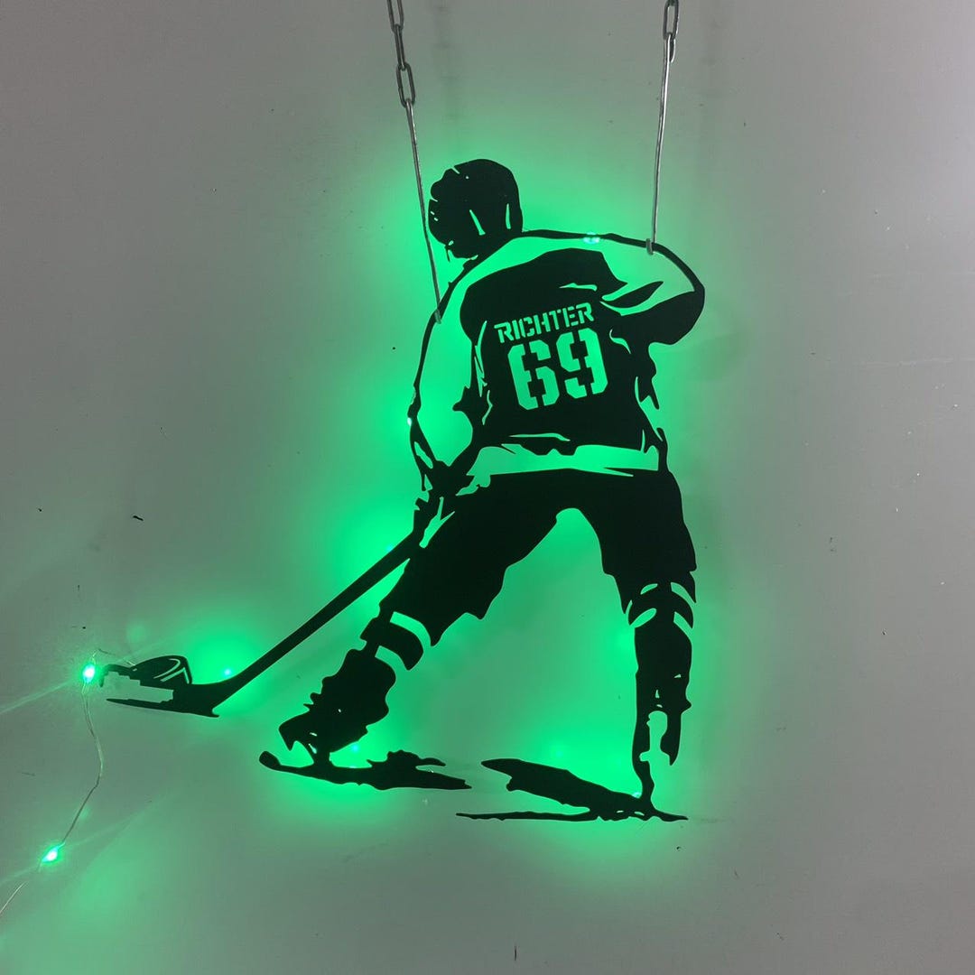 Custom Ice Hockey Player Metal Wall Art LED Lights, Personalized Hockey ...