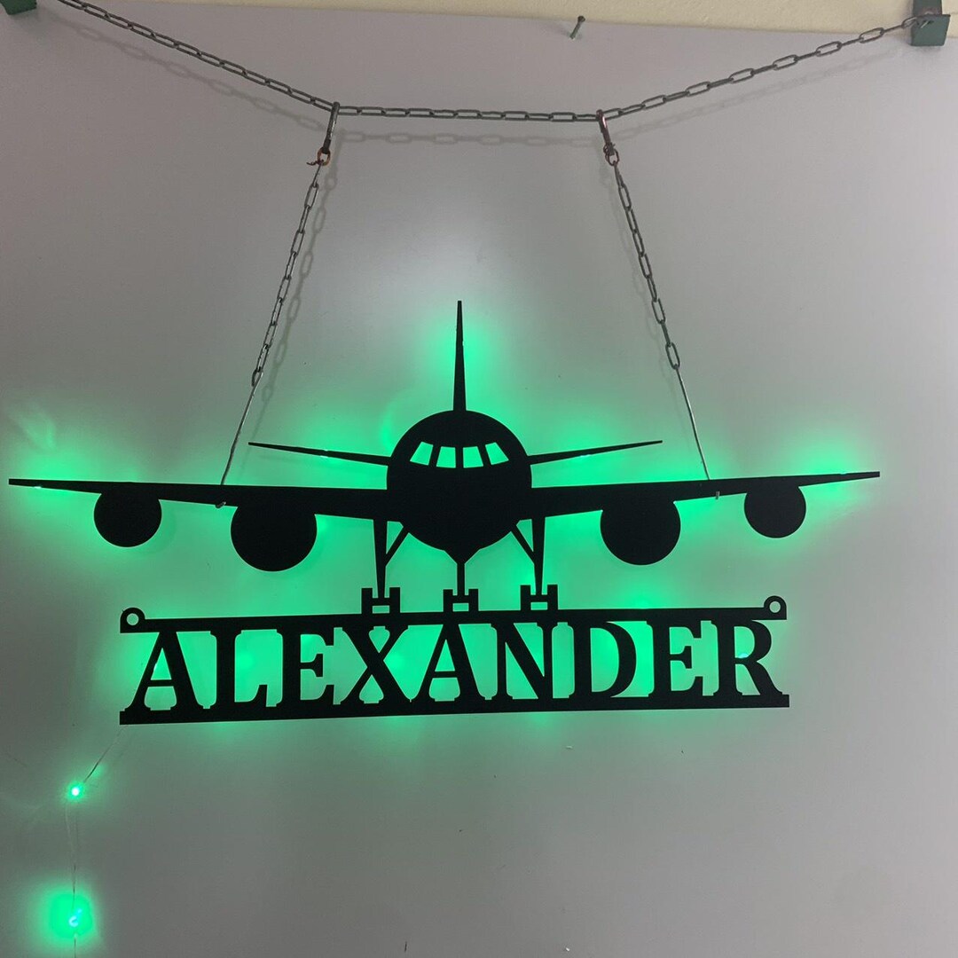 Personalized Aircraft Hangar Metal Wall Art LED Light,custom Pilot Name ...