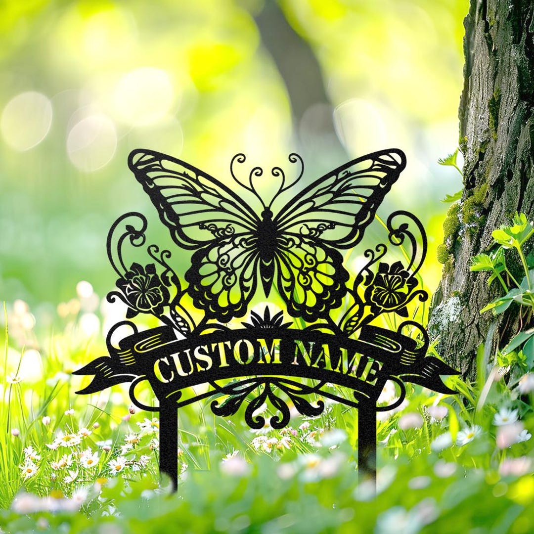 Custom Butterfly Garden Sign, Metal Yard Decor, Custom Flower Bed Sign ...