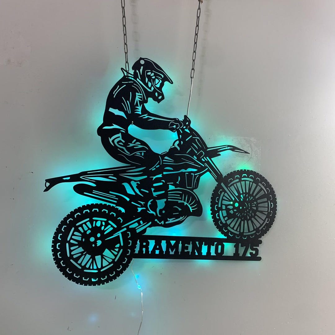 Custom Motocross Metal Wall Art LED Light, Personalized Biker Metal ...