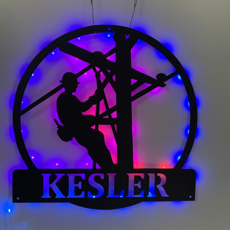 Personalized Lineman Metal Wall Art LED Light,custom Electrician Metal Sign, Electricial Lineman ...