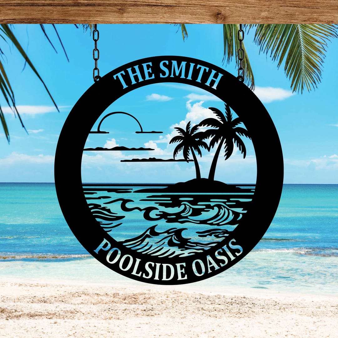 Custom Beach House Metal Sign, Beach Palm Tree Wall Art,personalized ...