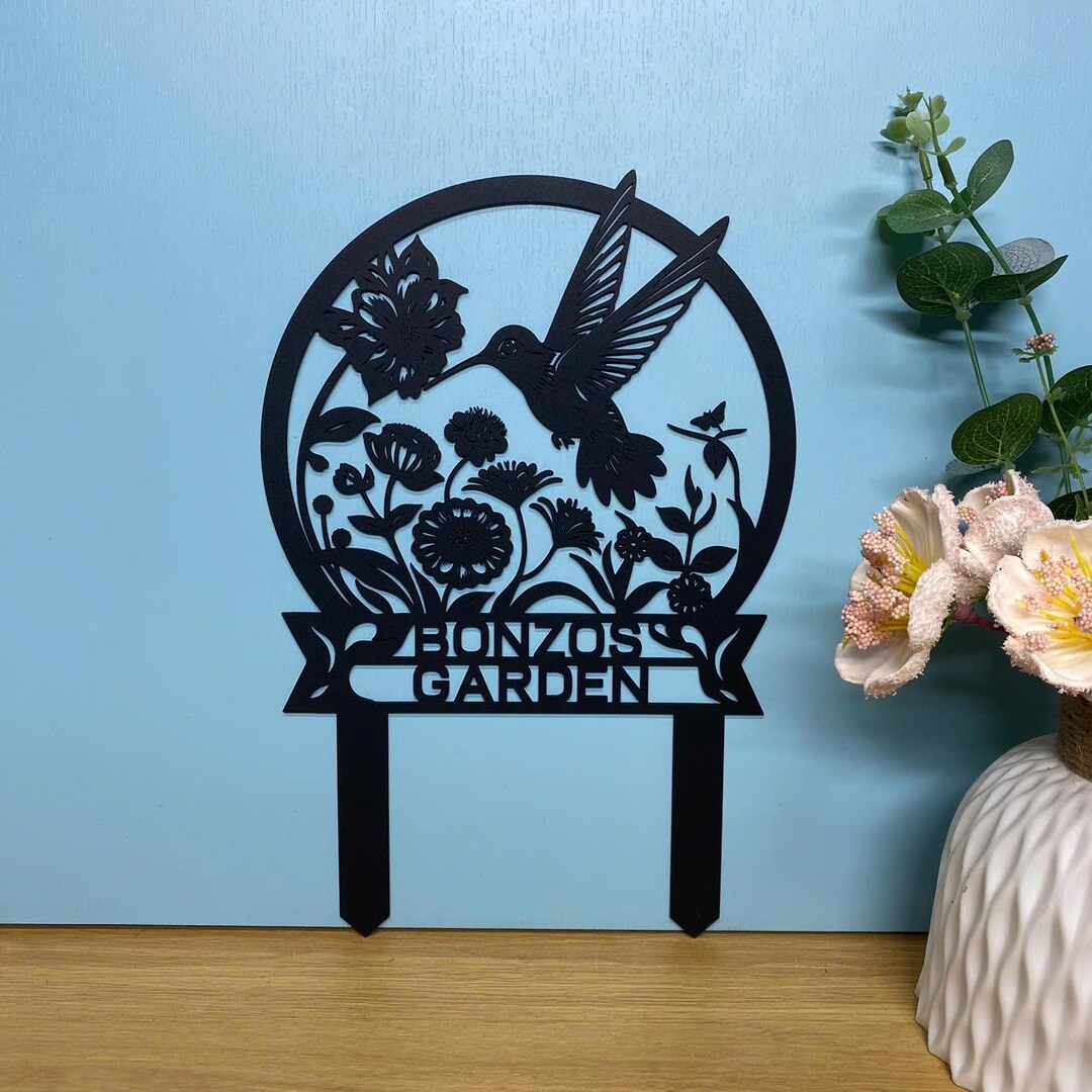 Custom Hummingbird Metal Garden Sign With Stake, Hummingbird Gardening ...