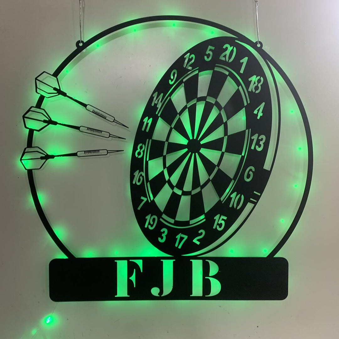Custom Dartboard Metal Wall Art LED Lights, Darts Game Metal Wall Sign ...