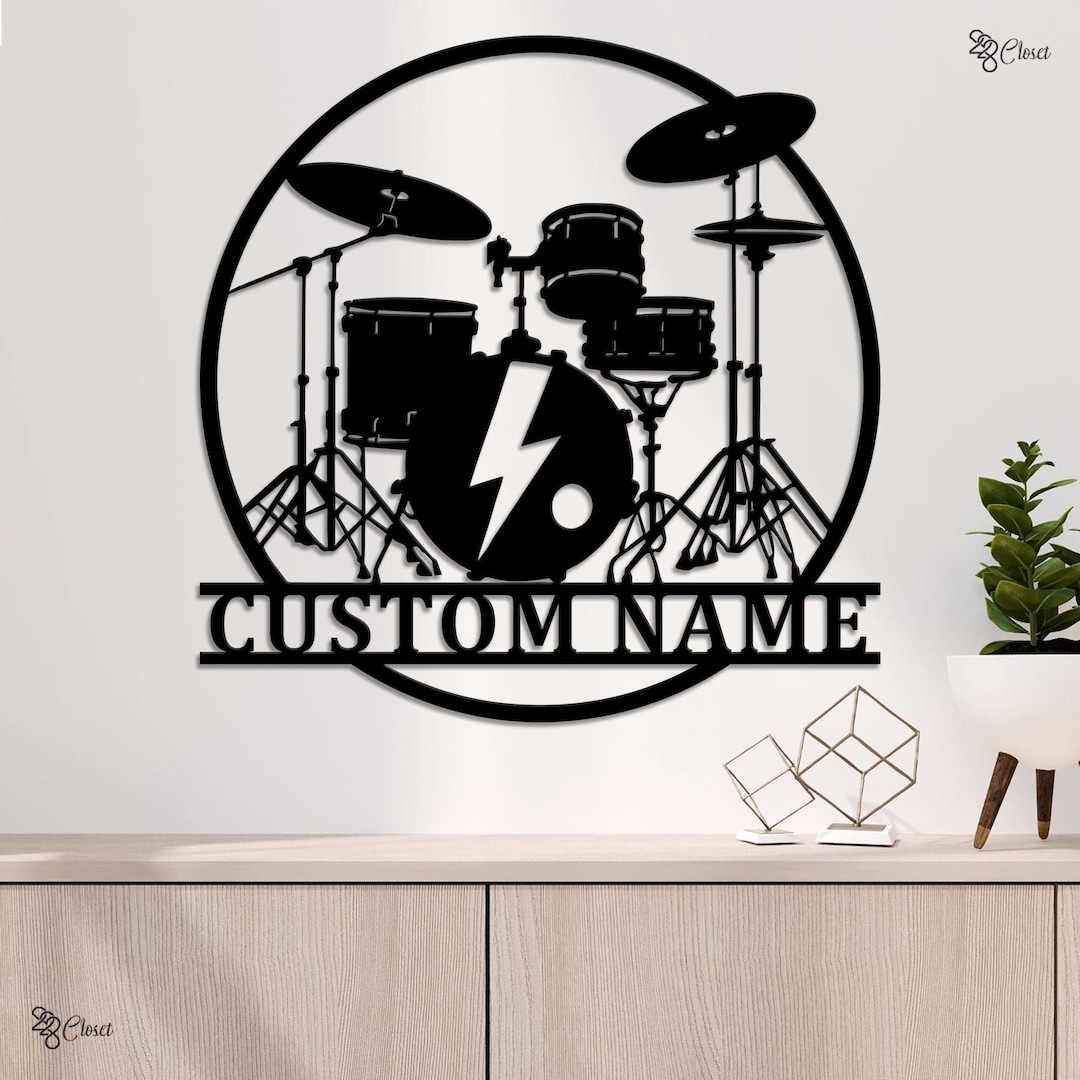 Custom Drum Set Sign, Music Decor With Name, Music Room Drum Sign ...