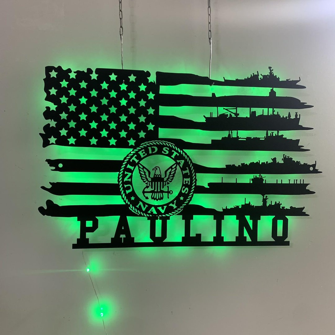 Custom US Flag Navy Ship Metal Sign LED Light,american Flag Navy Ship ...