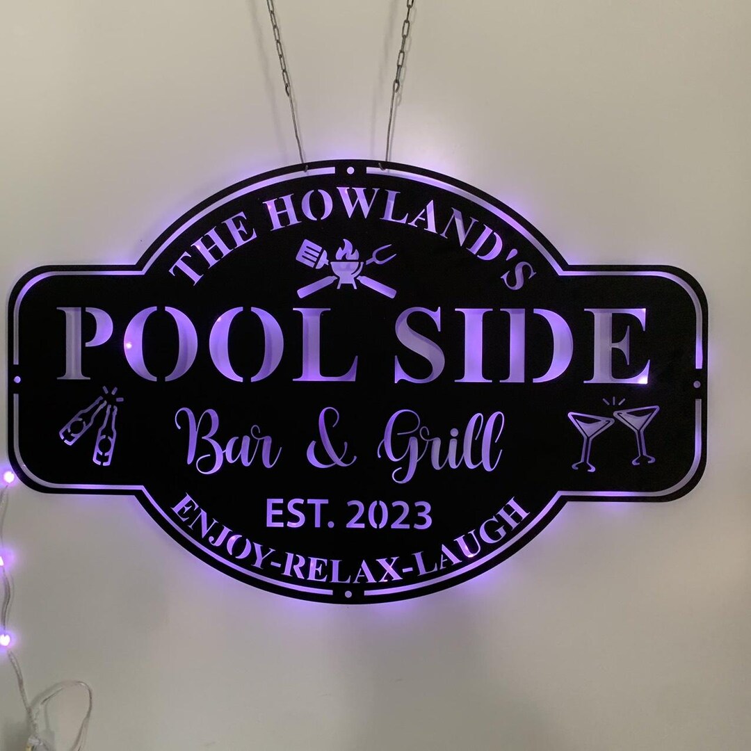 Personalized Pool Bar Metal Name Sign With LED Lights, Custom Bar Metal ...