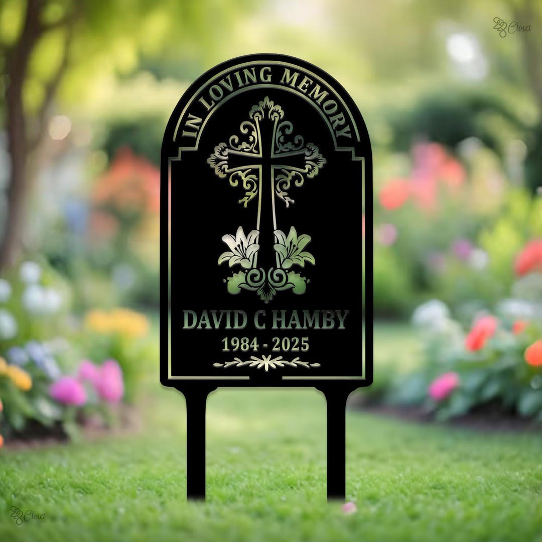 Custom Metal Memorial Cross Sign Garden, Grave Marker, Sympathy Gifts ...