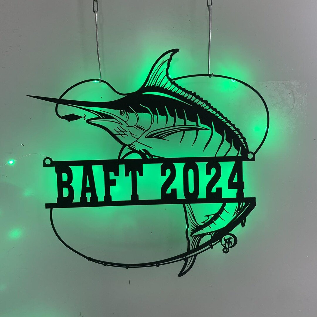 Personalized Marlin Fish Metal Wall Art LED Lights, Custom Marlin Fish ...