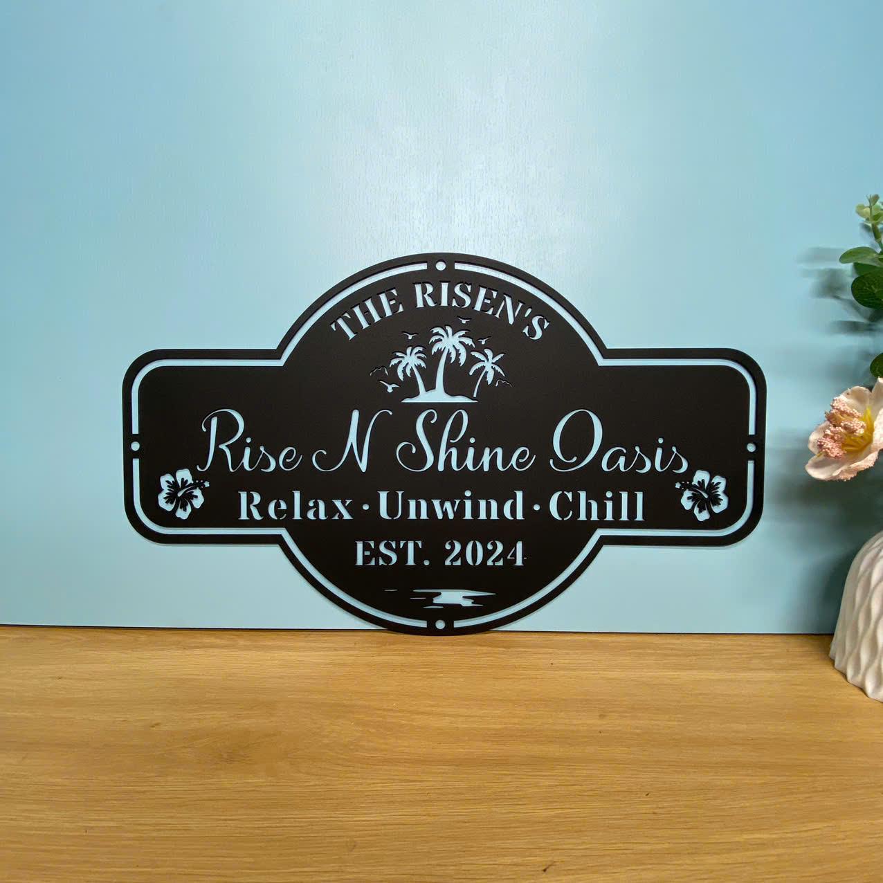 Custom Backyard Oasis Metal Wall Art,personalized Family Name Poolside ...