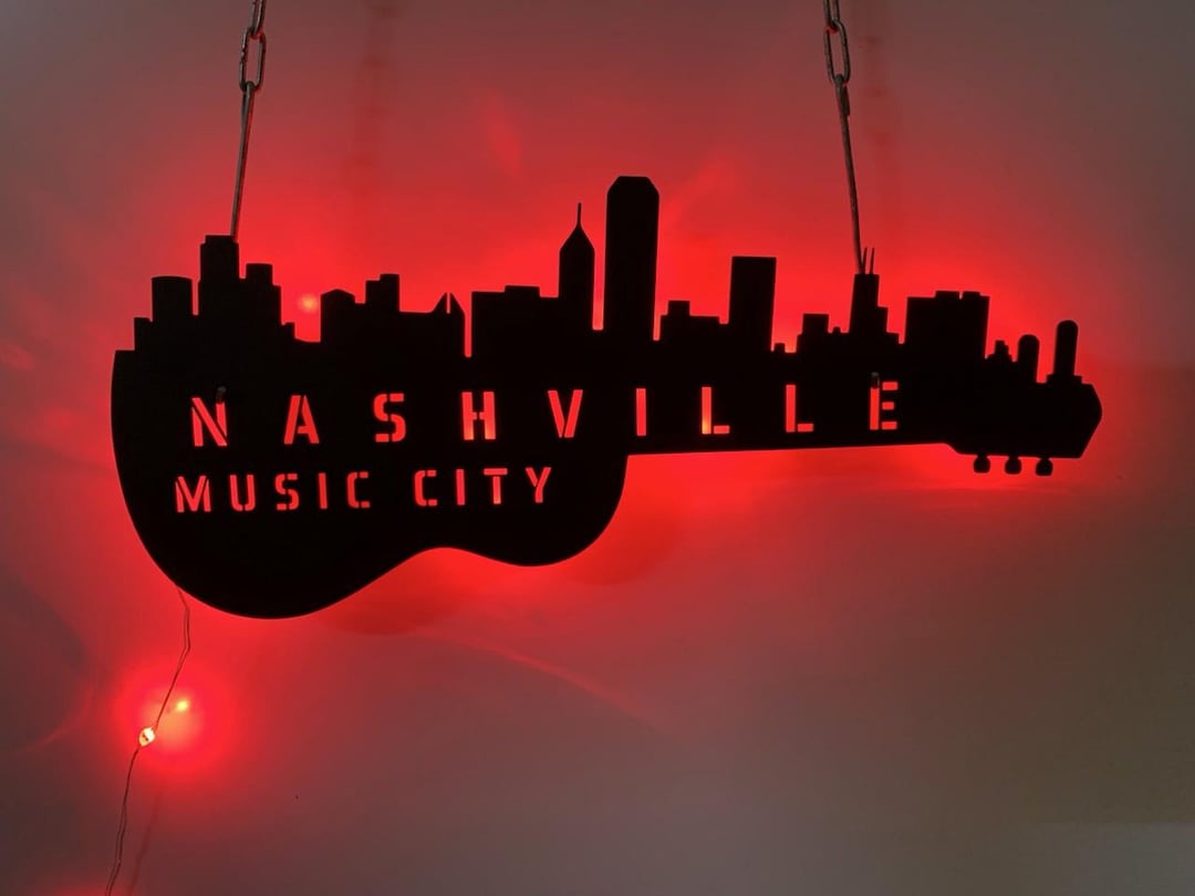 Custom Nashville Skyline Music City Guitar Metal Sign With LED Light ...