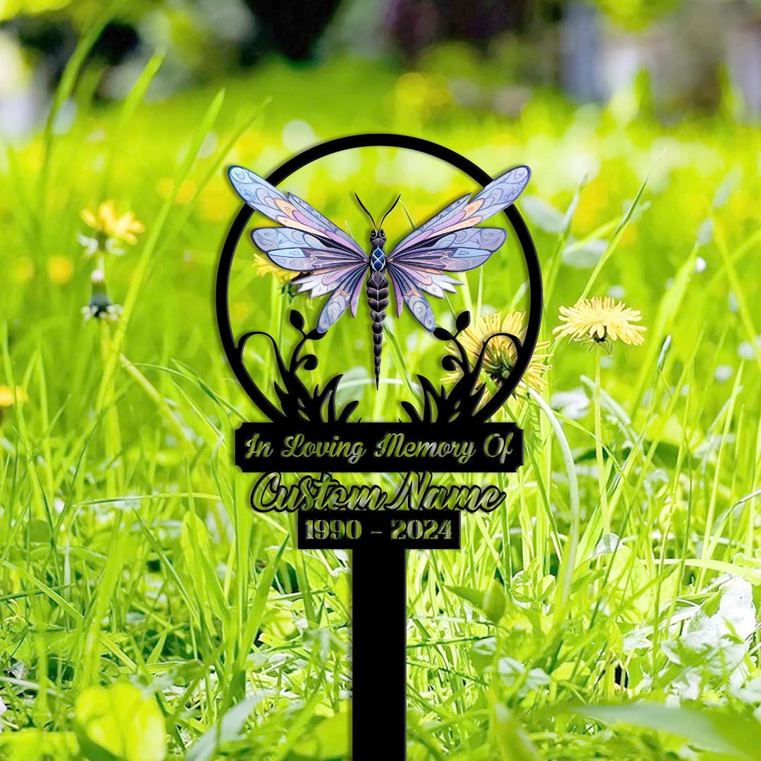 Custom Memorial Stake Metal Sign, Dragonfly Memorial Stake, Garden Name ...