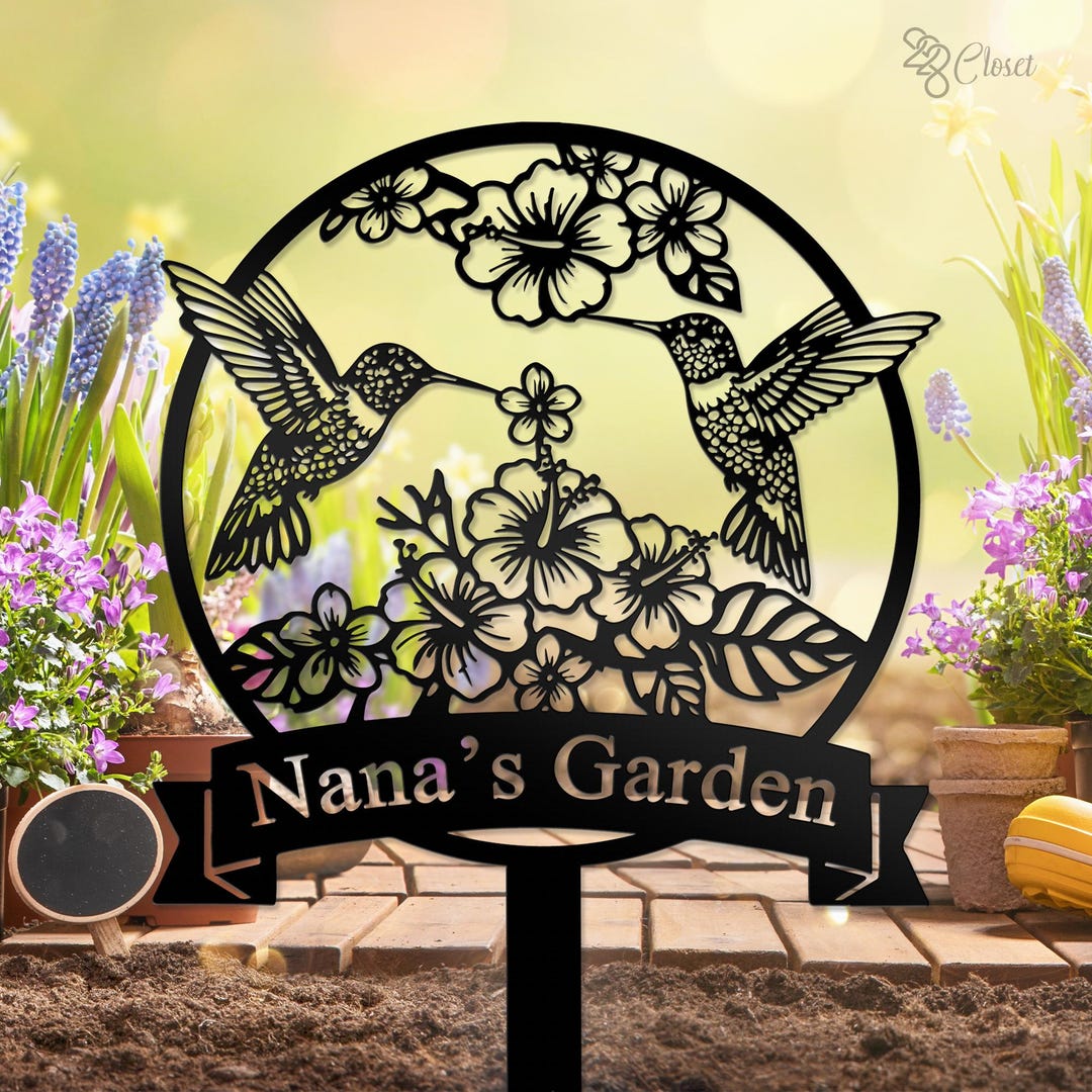 Personalized Hummingbird Metal Garden Stake, Custom Garden Name Sign ...