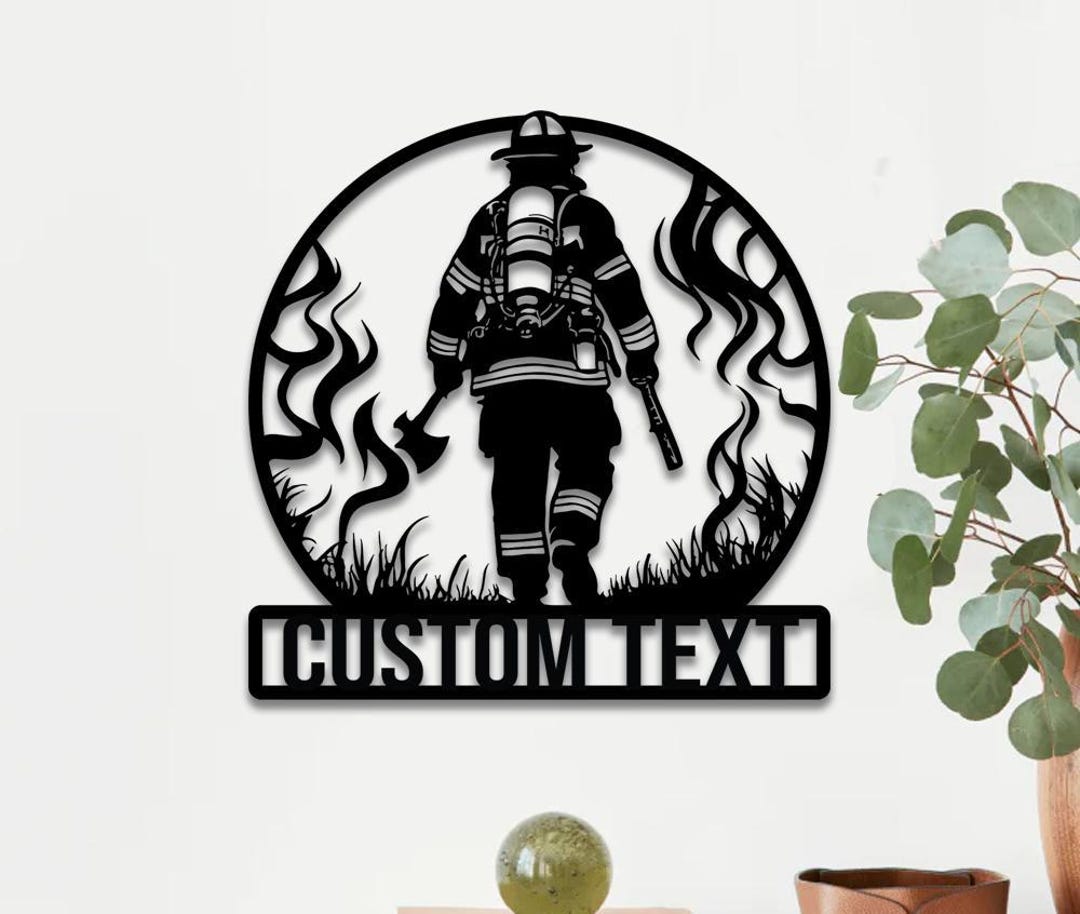 Personalized Fireman Metal Sign Wall Art, Custom Firefighter Sign ...