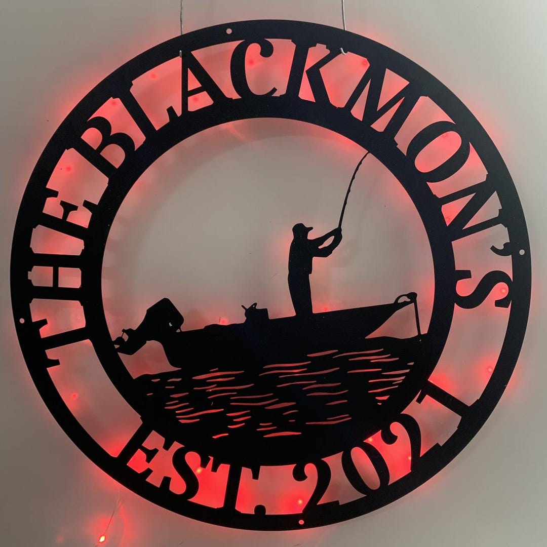 Custom Fishing Boat Metal Wall Art LED Lights, Personalized Boating ...