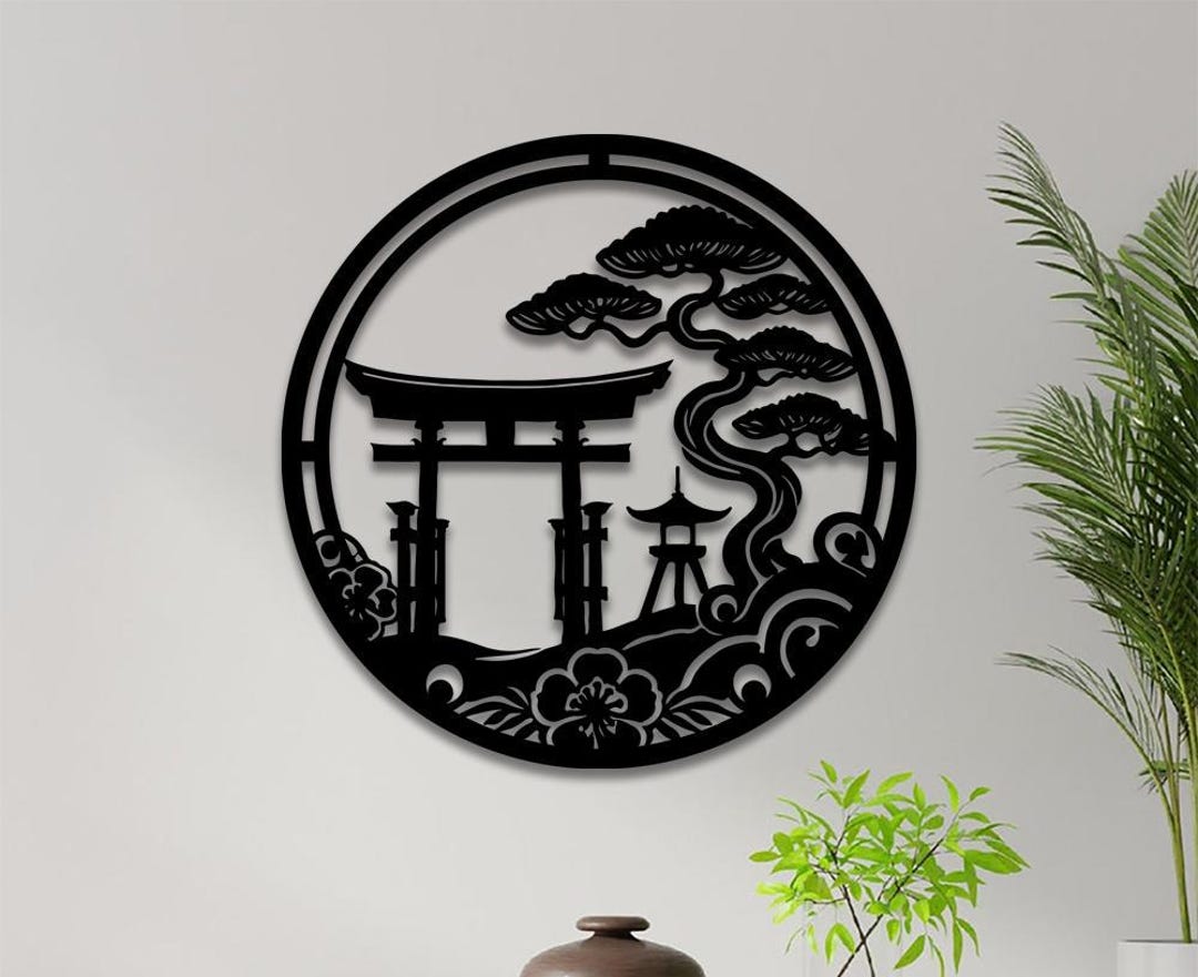 Japanese Metal Art Tori Gate Art Bonsai Tree Metal Wall Art Tori Gate ...