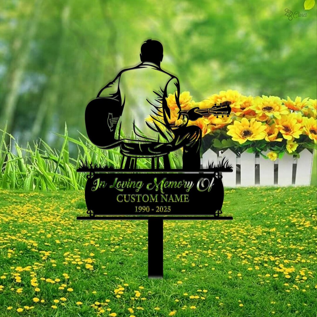 Custom Man Playing Guitar Memorial Guitarist Memorial Stake, Guitar ...