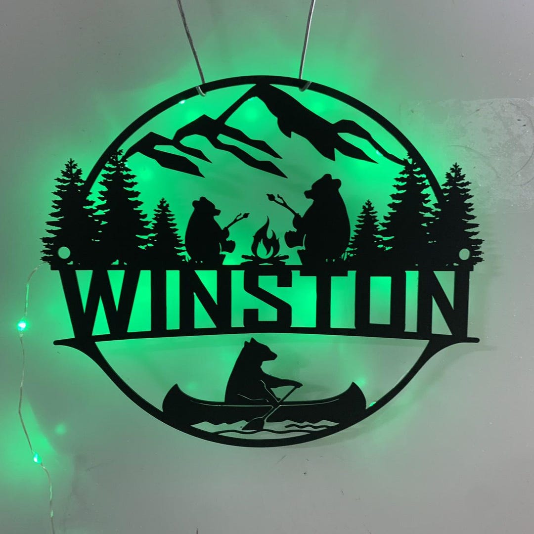 Custom Family Bears Camping Metal Sign LED Lights, Bears Metal Cabin ...