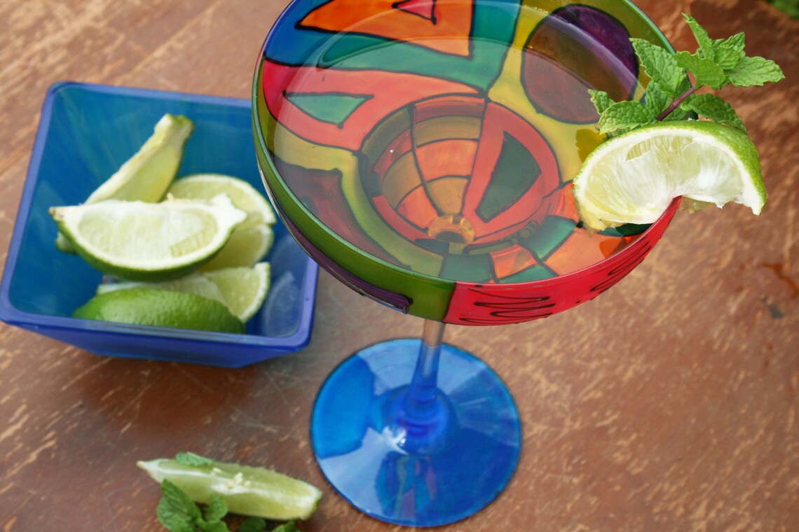 Colorful Margarita Glasses/hand Painted Fused Glass/gift - Etsy