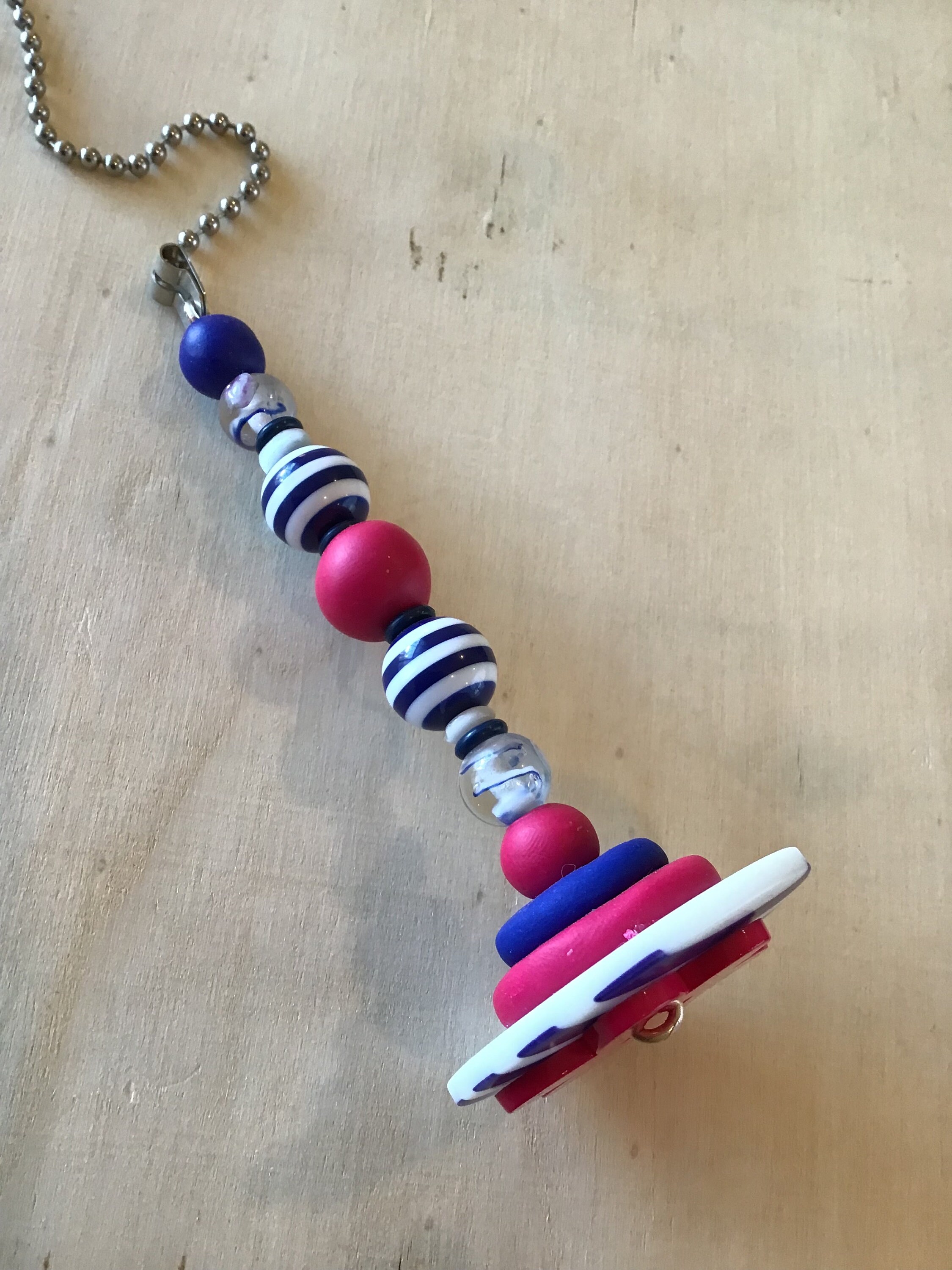 Light Pull & Ceiling Fan Pull / Flower and Stripes / Polymer Clay and ...