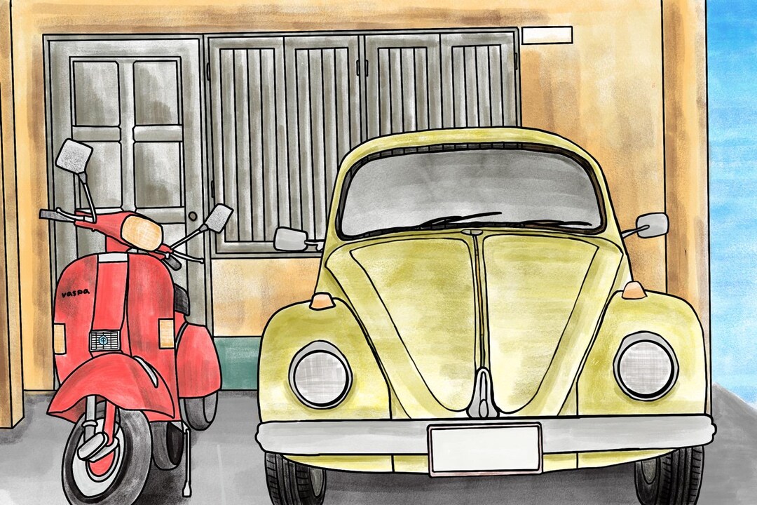 Volkswagen Beetle Drawing /classic VW Bug Art Print/vintage Car ...