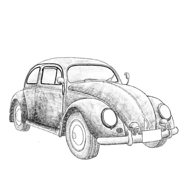 Volkswagen Beetle Drawing /classic VW Bug Art Print/vintage Car ...