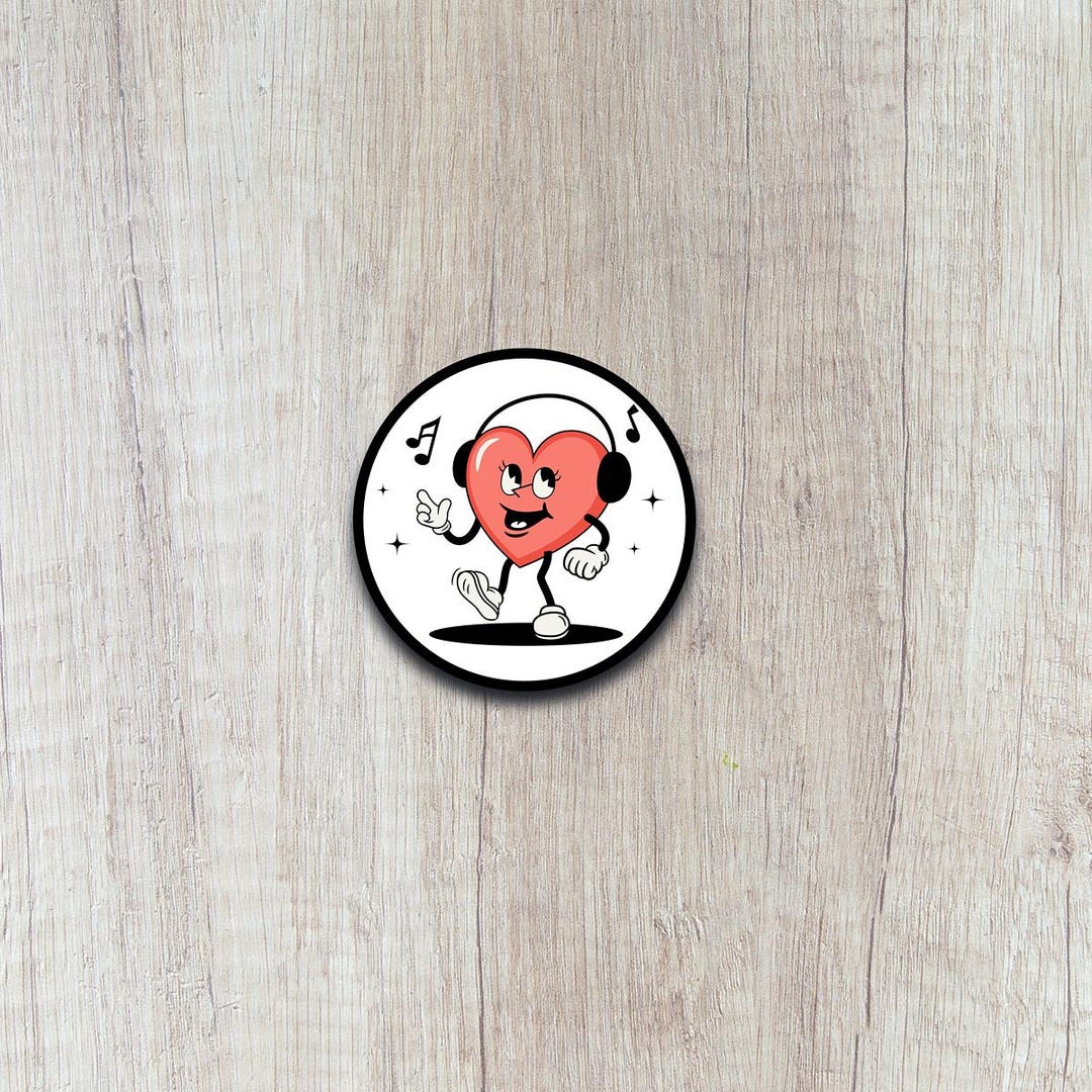 Heart With Headphones, Happy Heart, Sticker, High Quality Sticker, Gift ...
