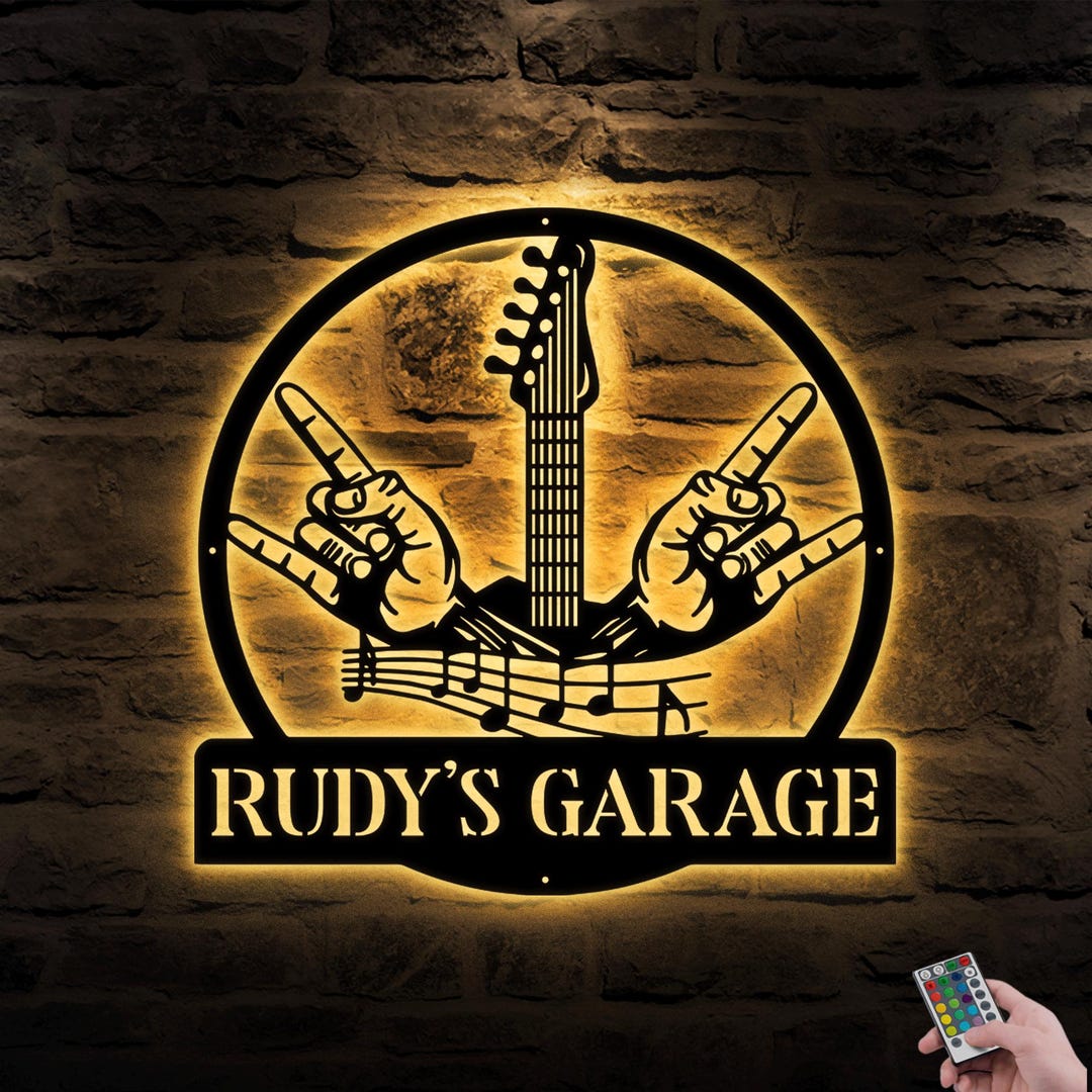 Custom Rock and Roll Music Metal Wall With LED Light, Personalized Rock ...