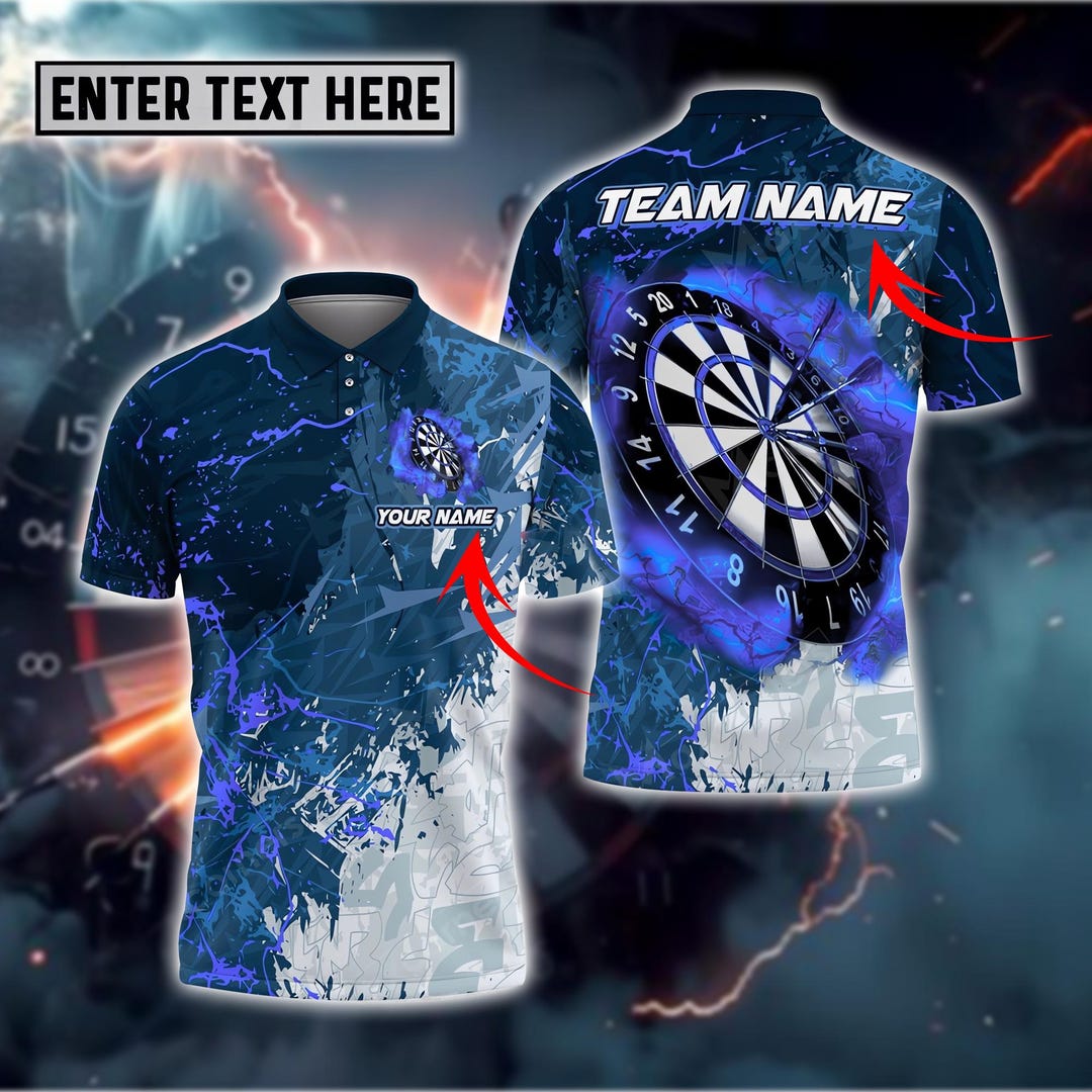 Custom Dart Team Shirt, Blue Lightning Dartboard Polo or T-shirt With ...