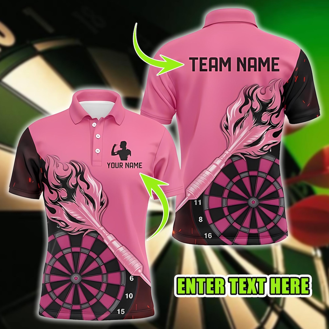 3D Printed Flaming Dart Polo Shirt for Men, Customized Team & Player ...